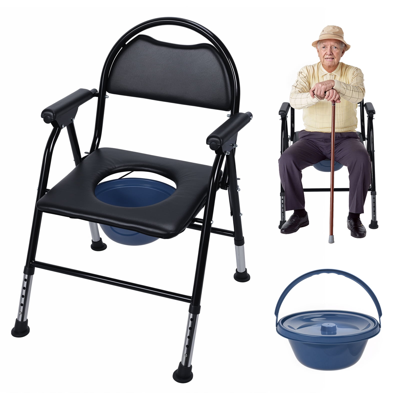 Happydeer Folding Bedside Commode, Height Adjustable Portable Shower ...