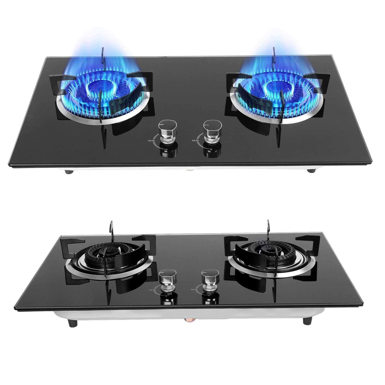 Happydeer Gas Stove 12 inch 2 Burner Propane Cooktop, Tempered Glass ...