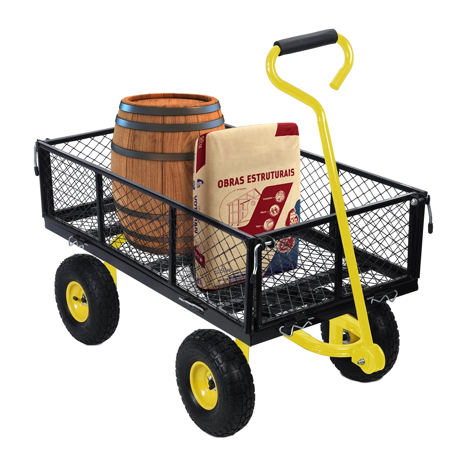 Happydeer Mesh Steel Garden Cart, 800LBS Utility Wagon with Removable ...