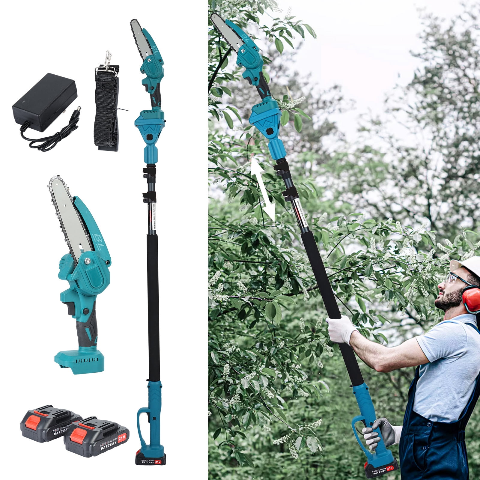 Happydeer Mini Chainsaw with 4.6 to 9.8ft Retractable Extension Pole, 2 ...