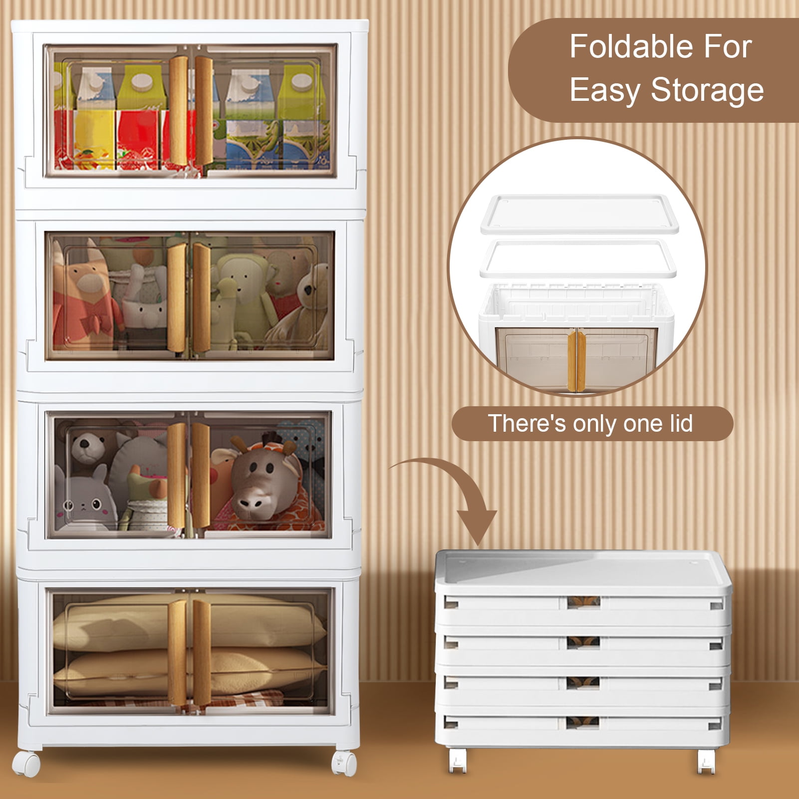 Happydeer Storage Bins with Lids, 4 Pack Collapsible Storage Containers ...