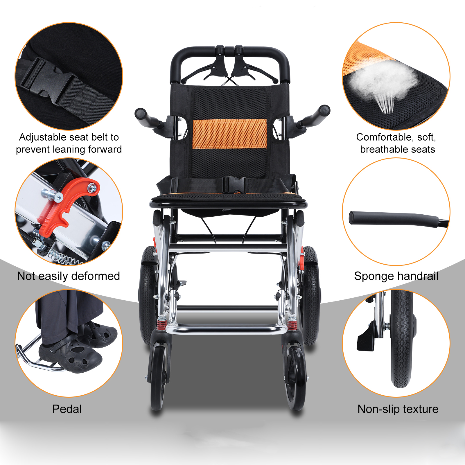 Happydeer Wheelchair, Lightweight Foldable Transport Wheelchair, 15.75 ...