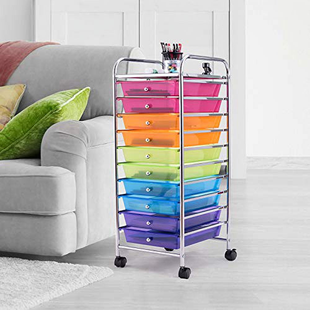 Happygrill 10-Drawer Storage Cart Office Paper Organizer Rolling ...