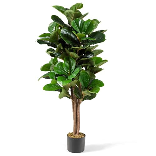 Happygrill 4 FT Artificial Greenery Tree, Indoor Fake Fiddle Leaf Fig ...
