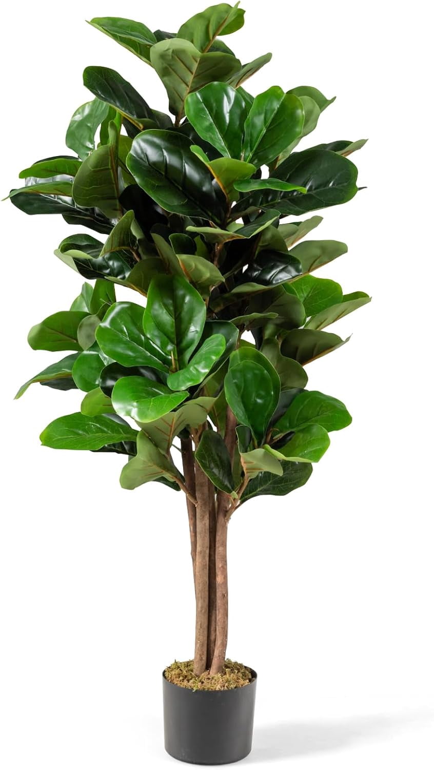Happygrill 4 FT Artificial Greenery Tree, Indoor Fake Fiddle Leaf Fig Tree Plants in Pot, Faux ...