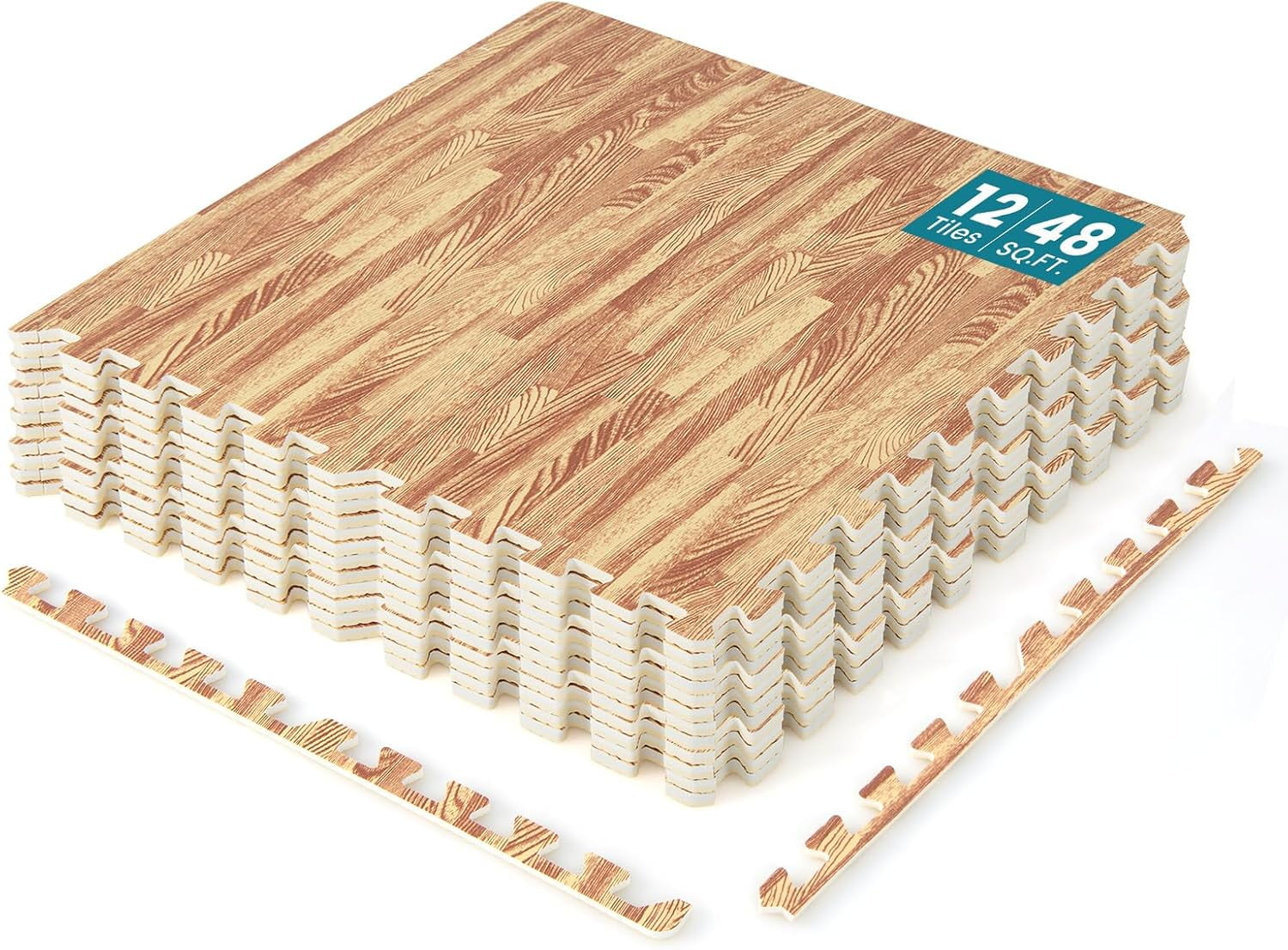 Happygrill 48 Sq. Ft. Wood Grain Floor Tiles Foam Mat, 12 PCS 2/5 Thick ...