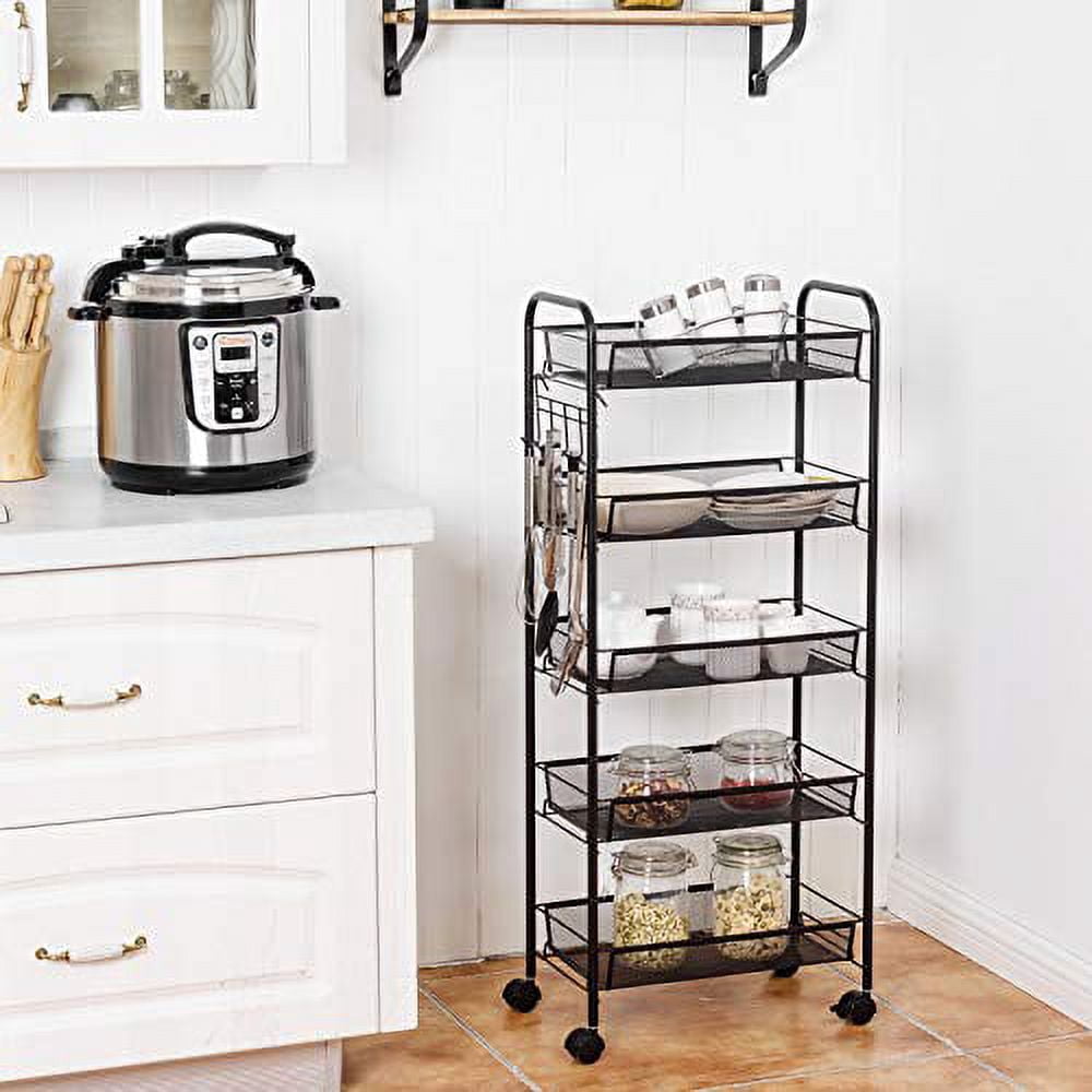 HAPPYGRILL 5-Tier Utility Cart Rolling Storage Trolley Organizer Cart ...