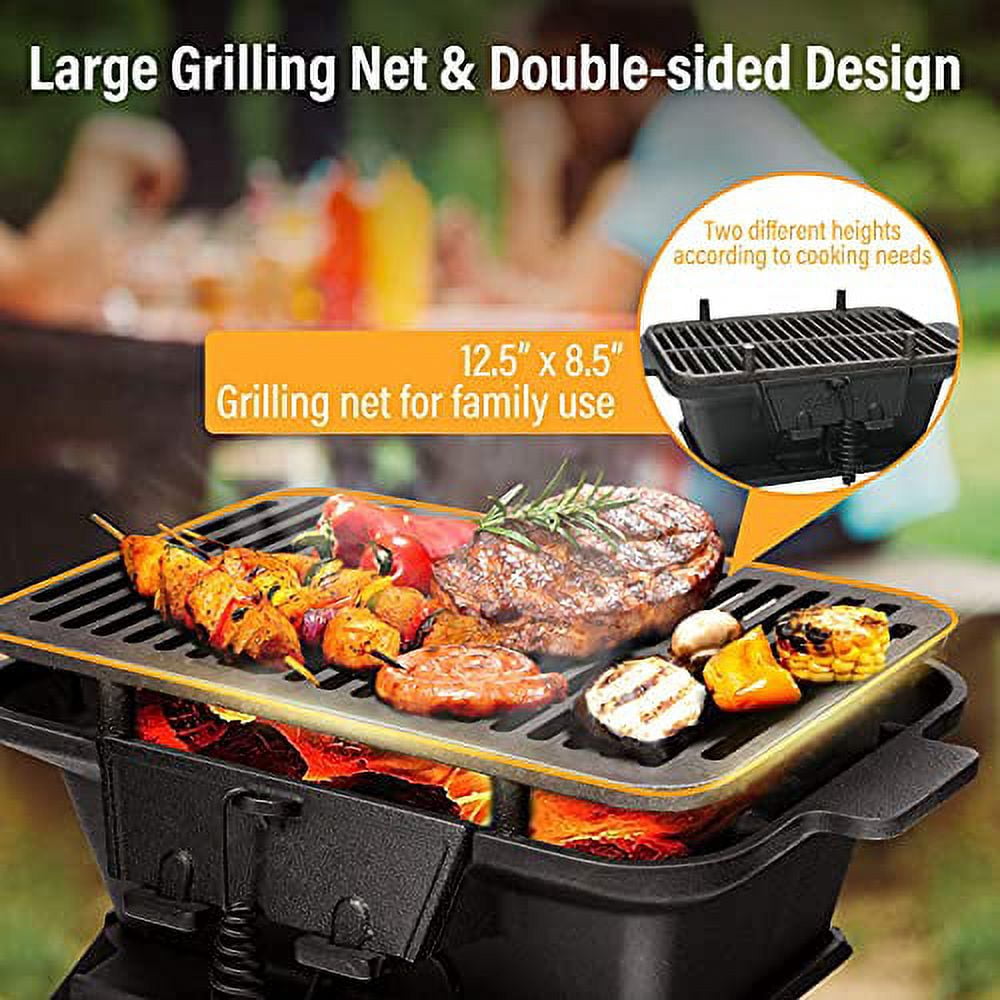 Happygrill Charcoal Grill Portable Barbecue Smoker Grill, Cast Iron ...