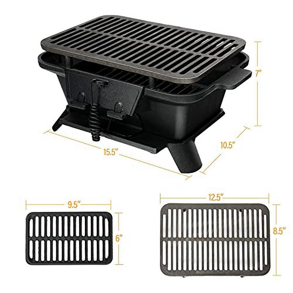 Happygrill Charcoal Grill Portable Barbecue Smoker Grill, Cast Iron ...