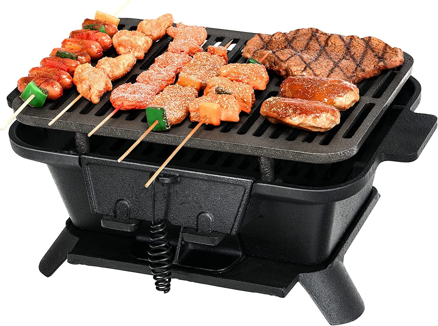 Happygrill Charcoal Grill Portable Barbecue Smoker Grill, Cast Iron ...