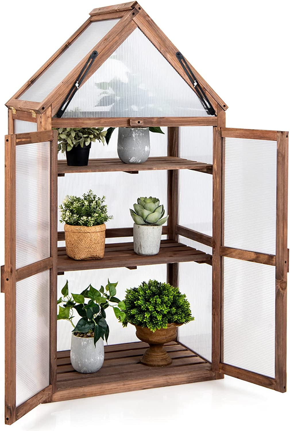 Happygrill Cold Frame Greenhouse, Mini Wooden Greenhouse Raised Flower ...