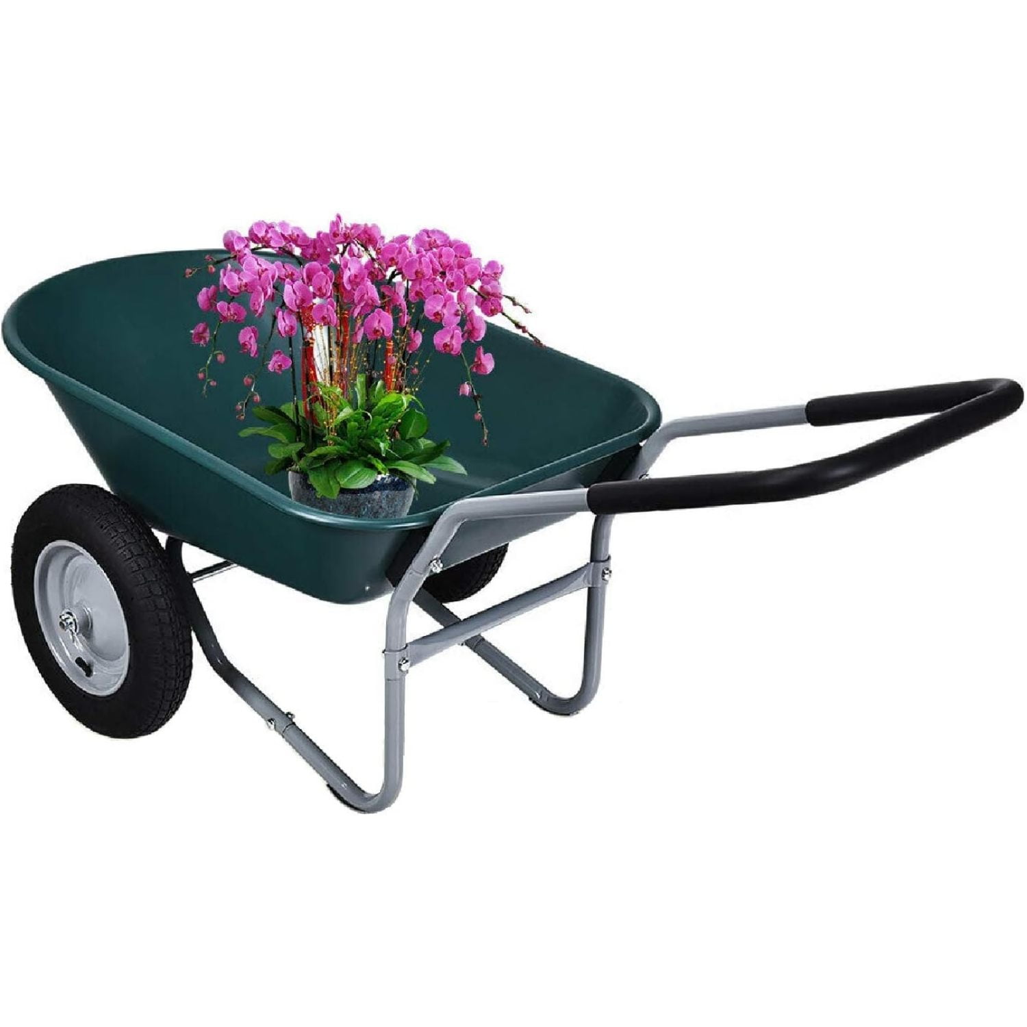 Happygrill Dual-Wheel Wheelbarrow, 330 Pounds Capacity Dump Yard Cart ...