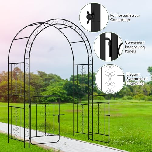 Happygrill Garden Arbor, 84" No Dig Heavy-Duty Metal Archway with ...