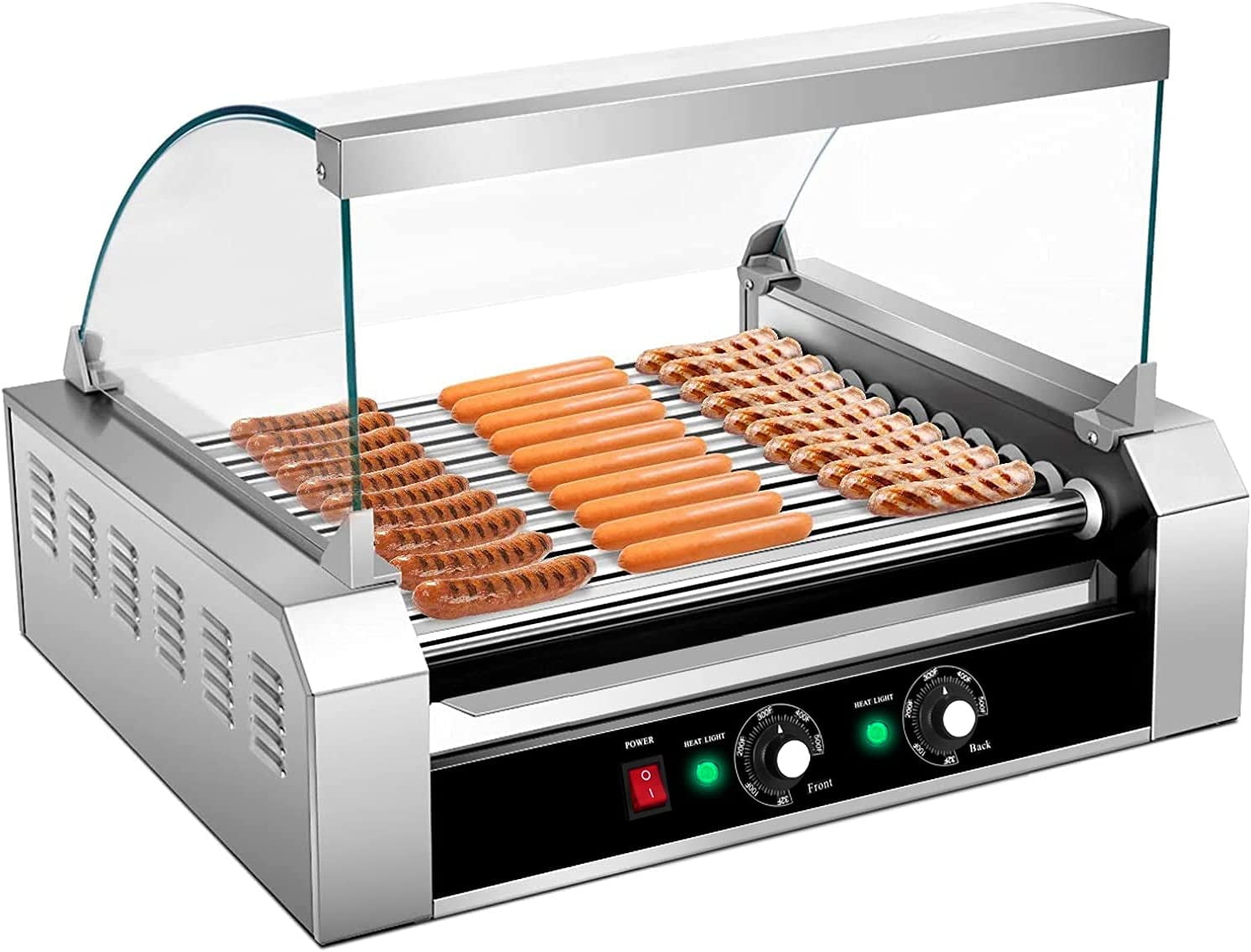 Happygrill Hot Dog Roller Machine, 11 Non-Stick Rollers 30 Sausage Grill Cooker with Removable ...