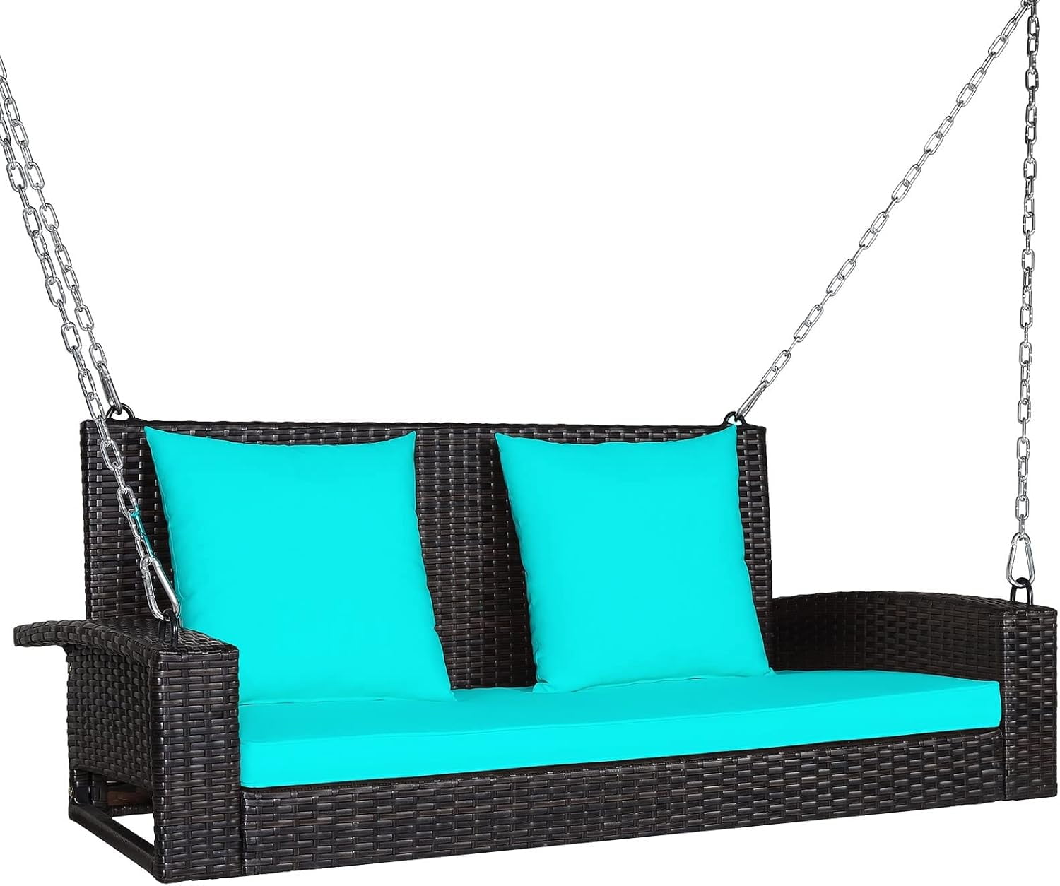 Happygrill Porch Swing Bench Outdoor 2-Person Patio Rattan Swing Chair ...
