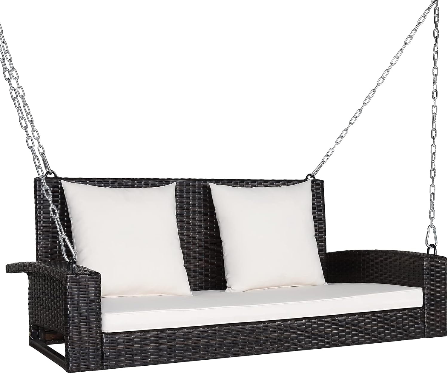 Happygrill Porch Swing Outdoor 2-Person Patio Rattan Swing Chair with ...