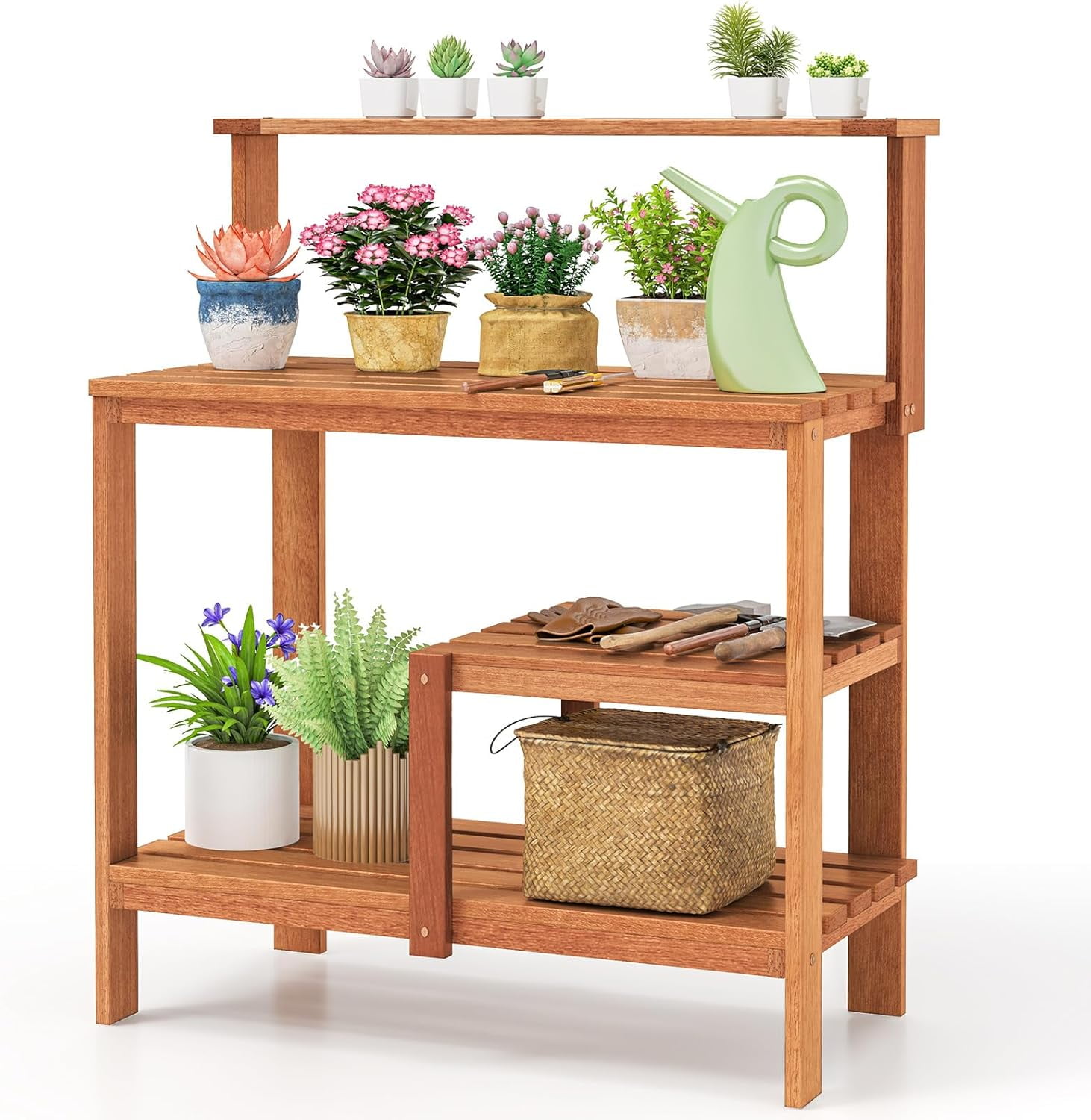 Happygrill Potting Bench Table, Outdoor Wood Work Bench with Storage ...