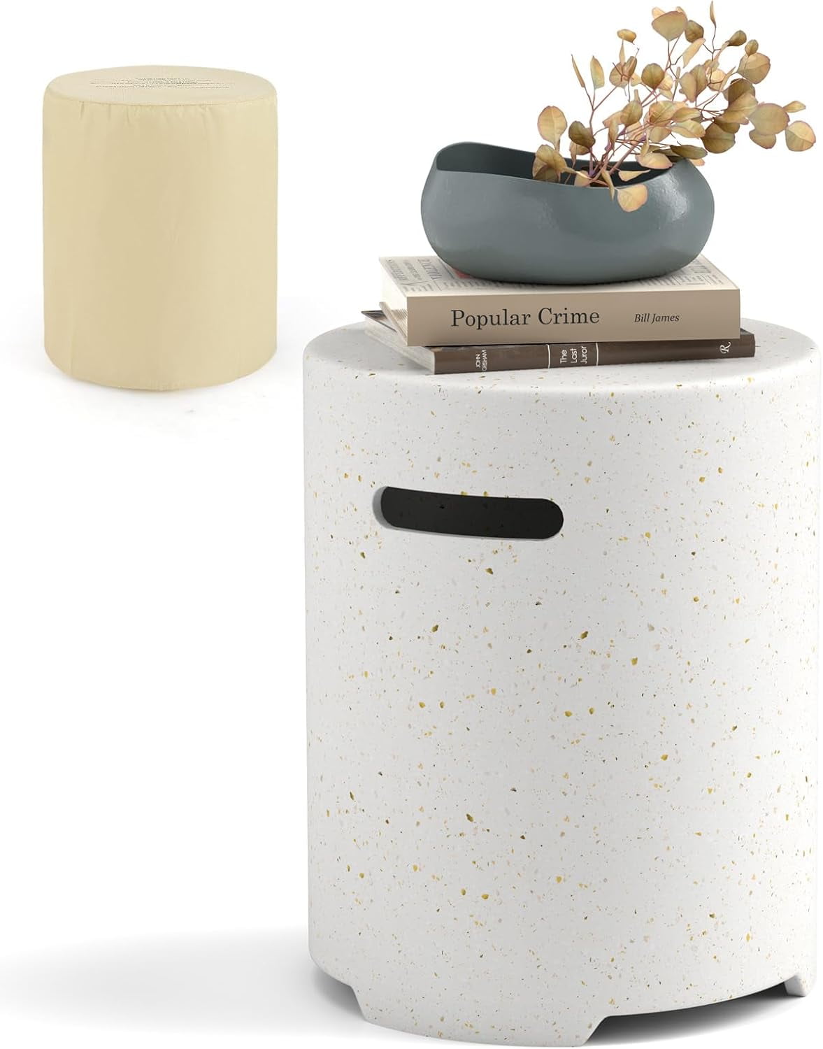 Happygrill Propane Tank Cover Table, Terrazzo Portable 16" Round ...