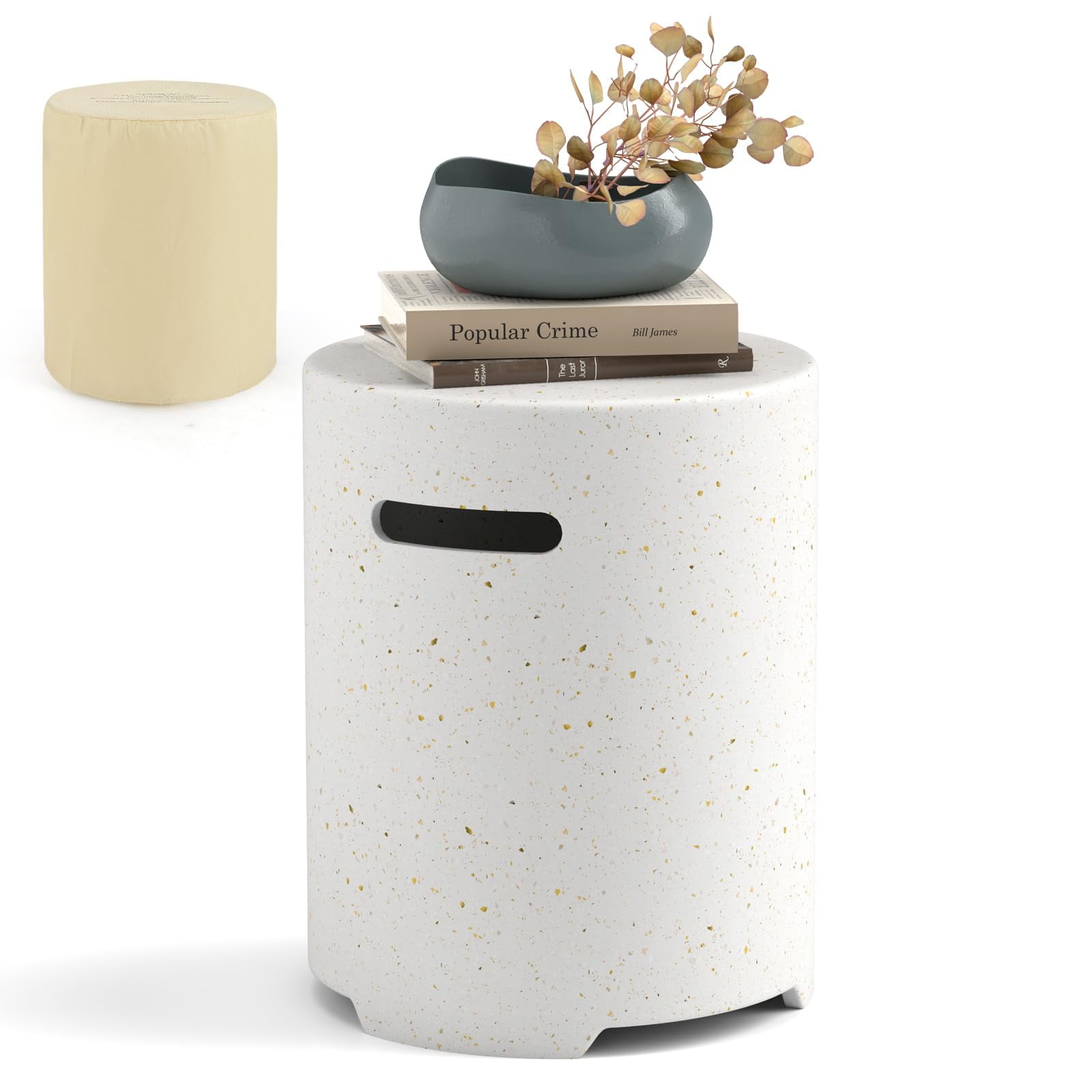 Happygrill Propane Tank Cover Table, Terrazzo Portable 16" Round ...