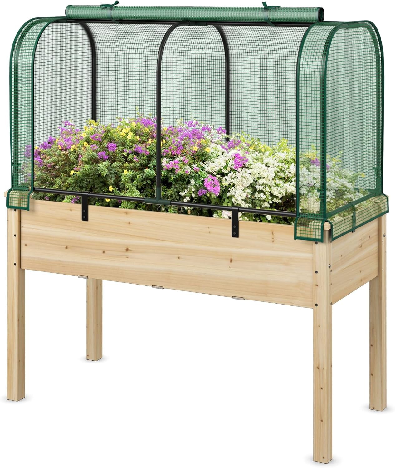 Happygrill Raised Garden Bed with Greenhouse Cover, Raised Bed with ...