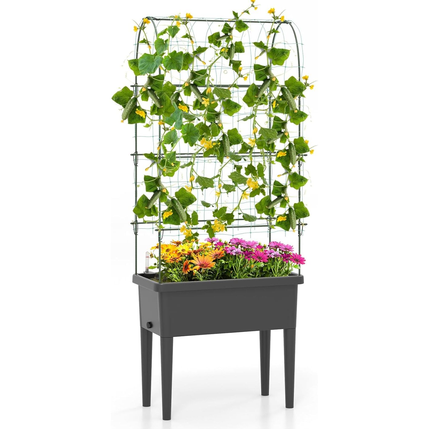 Happygrill Raised Garden Bed with Trellis, 4 in 1 Self-Watering Planter ...