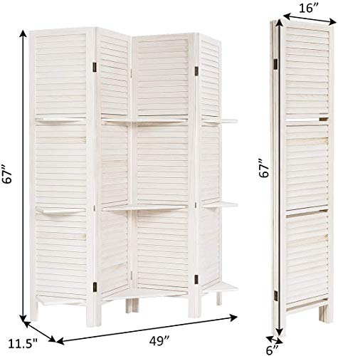 Happygrill Room Divider, 4 Panel Room Divider with Display Shelf, Room ...