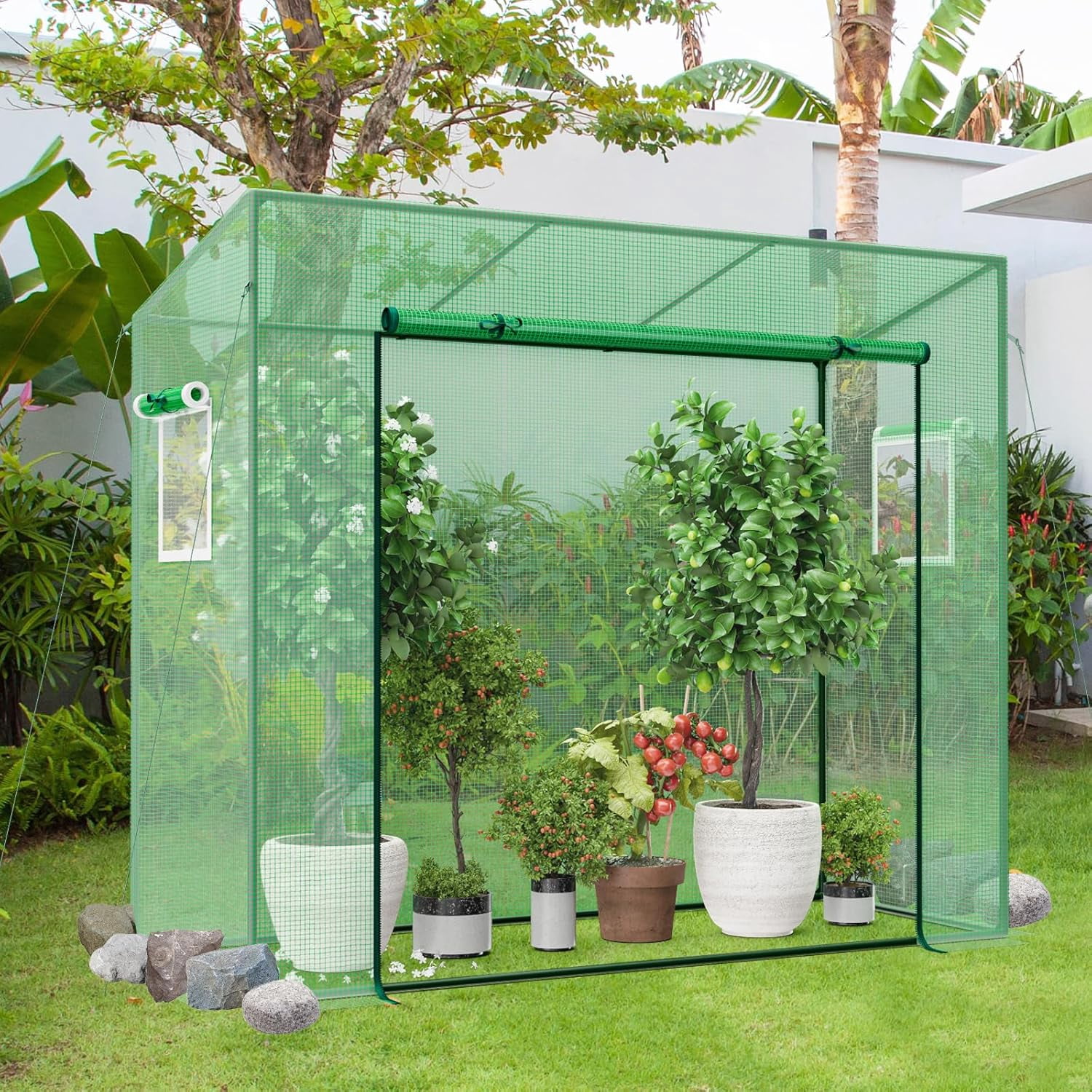 Happygrill Walk-in Greenhouse, Portable Mini Greenhouse w/PE Cover, 4 ...