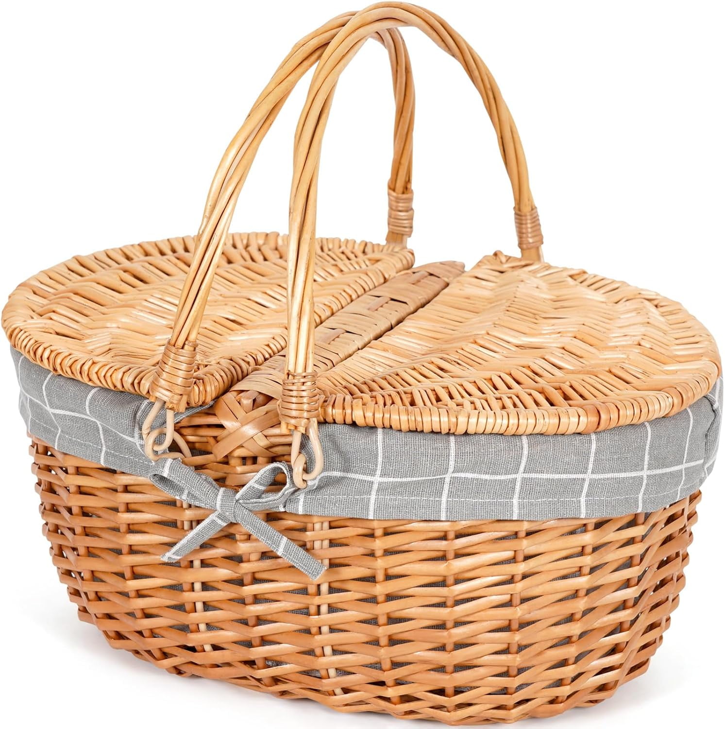 Happypicnic Wicker Picnic Basket with Handle, 15" Large Empty Picnic ...