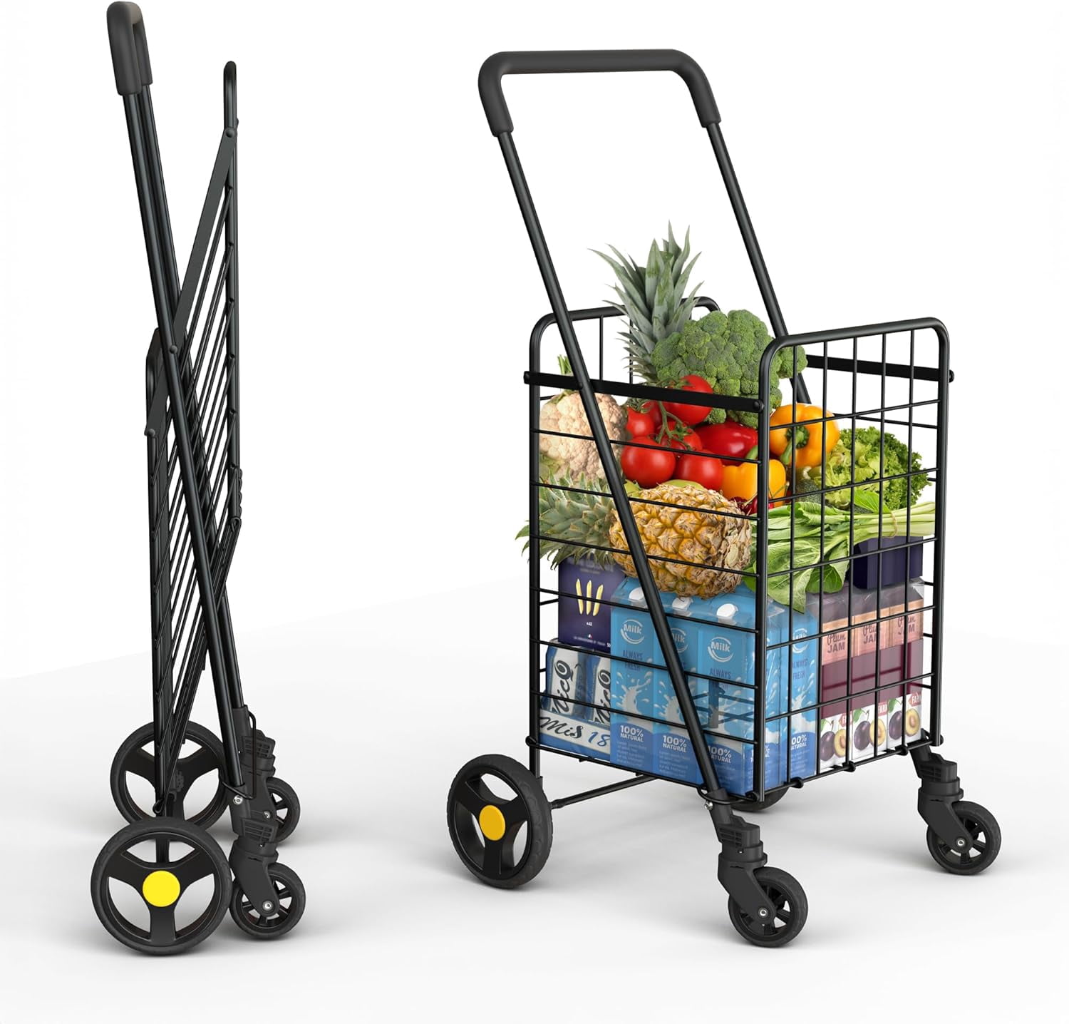 Happyyeah Shopping Cart & 360° Swivel Wheels | Foldable Collapsible ...