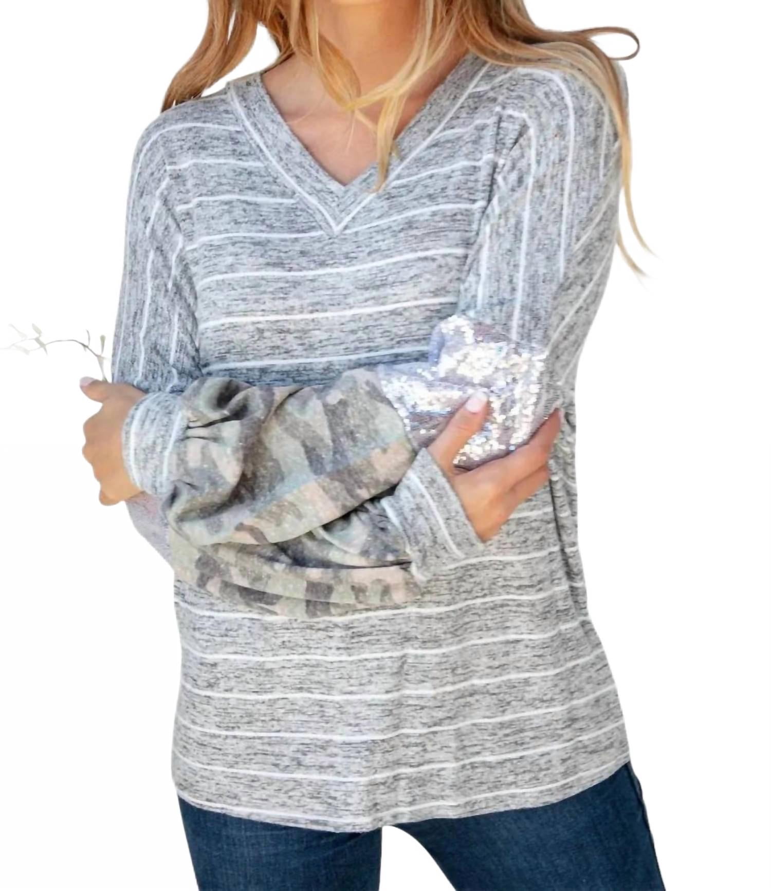 Haptics Silver Sequin Camo Sleeve Sweater - Walmart.com
