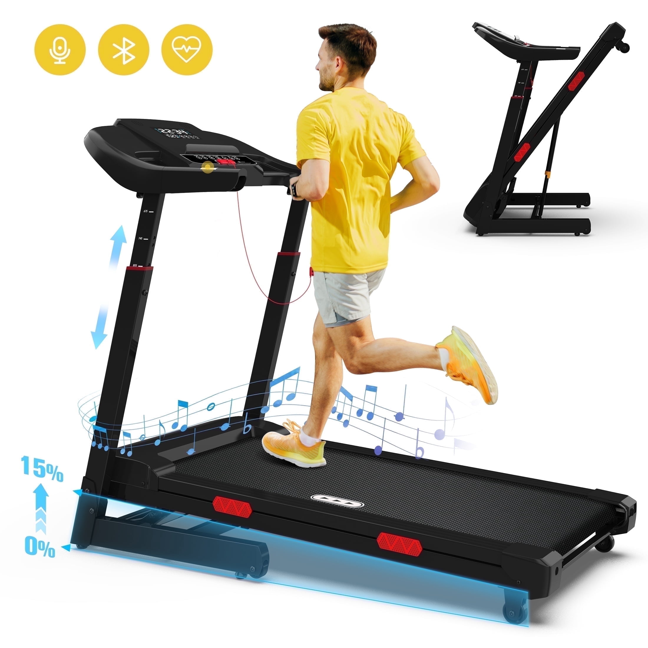 Hapycity Foldable Treadmill,15% Auto Incline, 350 lb Capacity ...