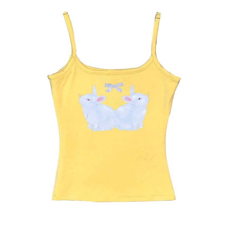Harajuku Aesthetic Sweet Cute Rabbit Bow Print Women's Tube Tops Sexy ...