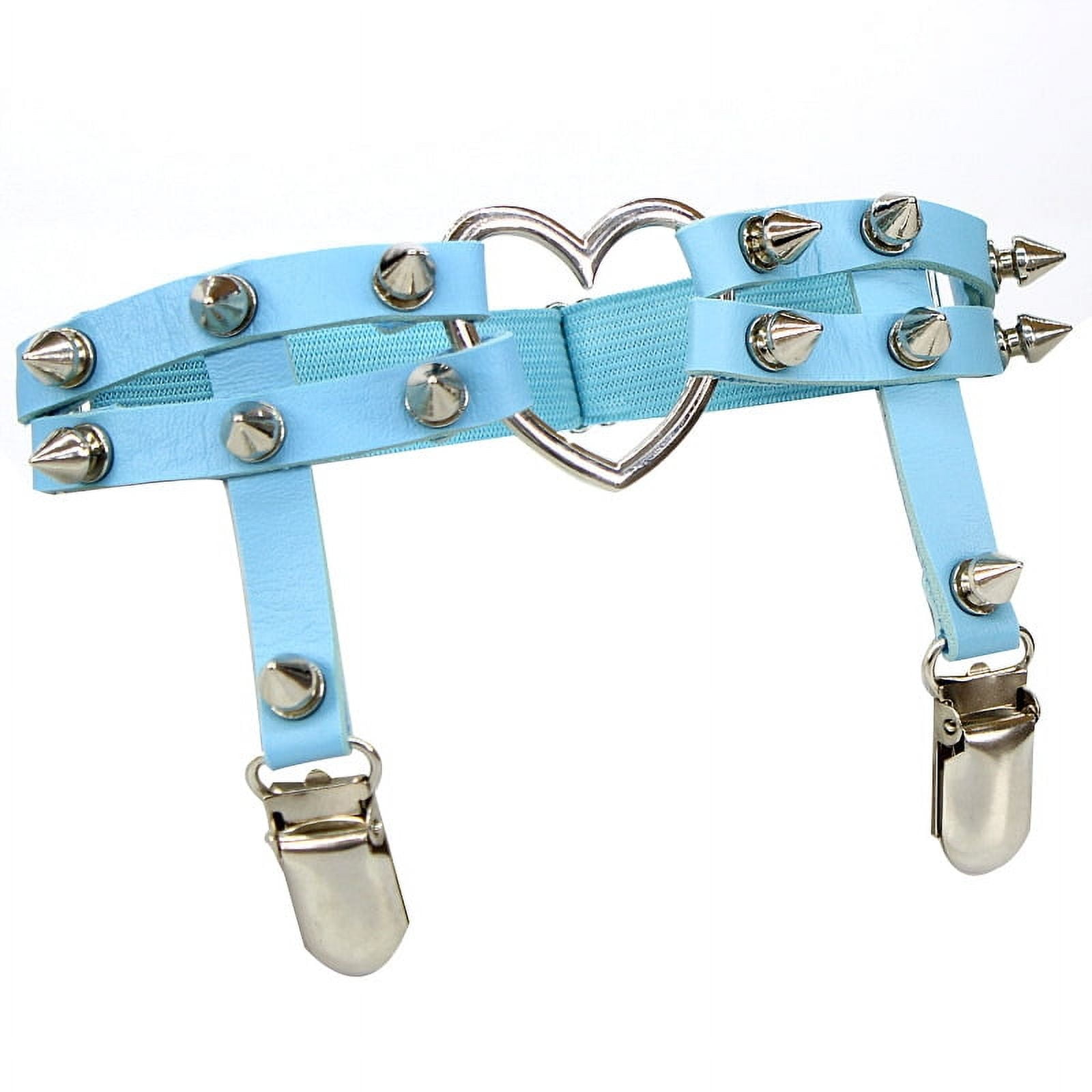Harajuku Heart-shaped Leather Handmade Rivets Hip-hop Leg Ring Anklet Garter Belt-sky blue ...
