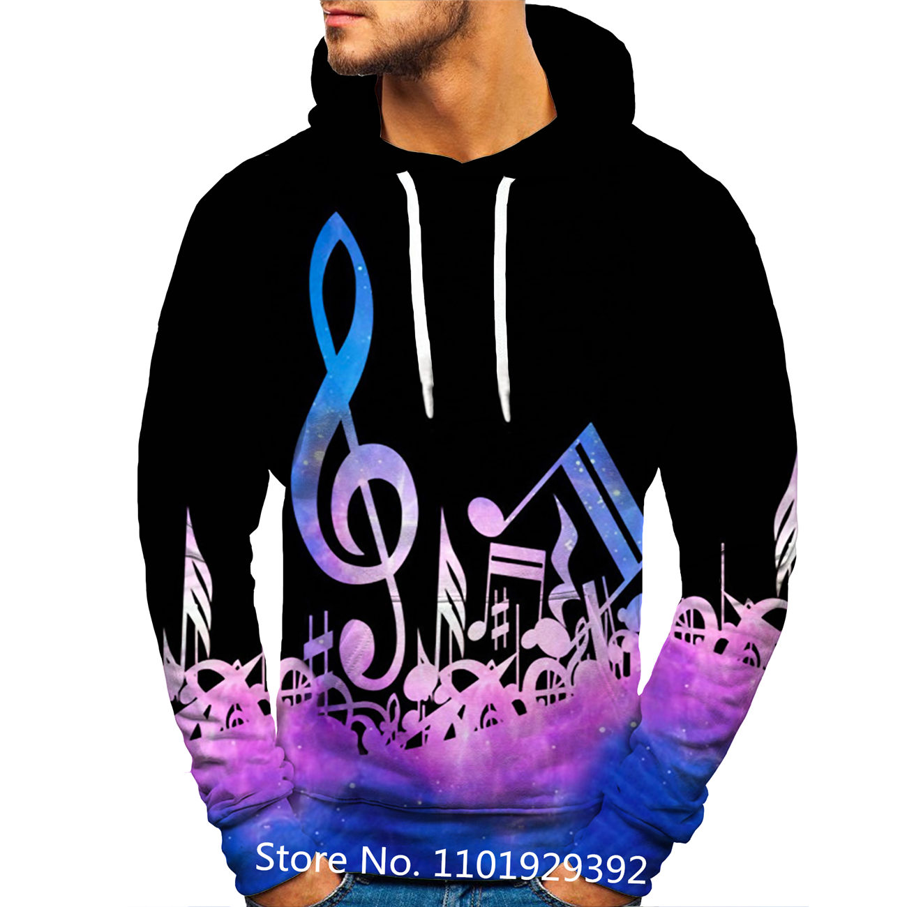 Harajuku Music Note 3D Printed Hoodie Funny Party Hip Hip Sweatshirts ...