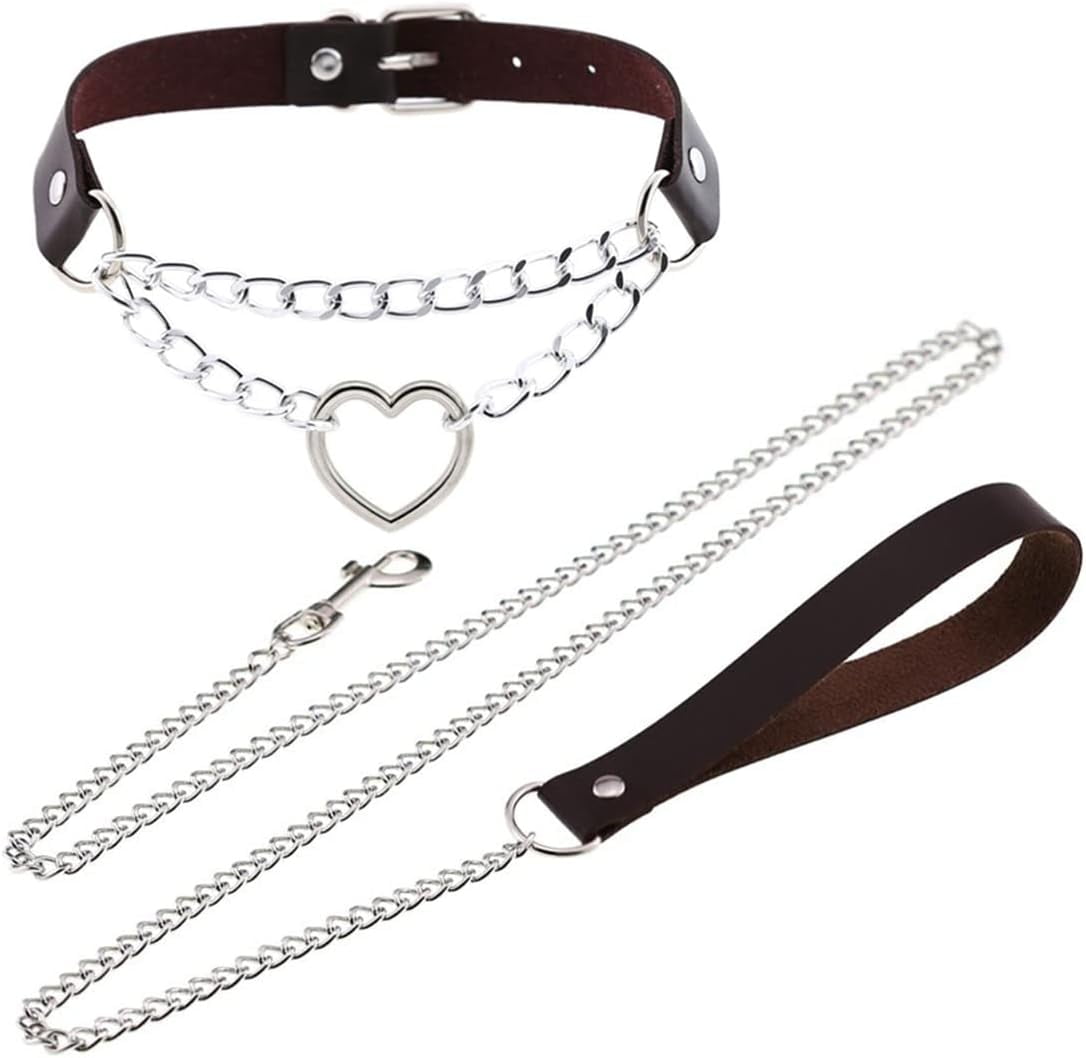 Harajuku Peach Heart Choker Punk Hauling Chain Pu Leather Collar Gothic ...