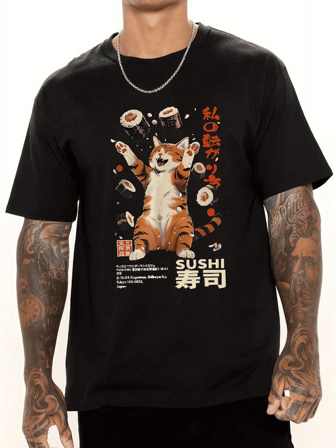 Harajuku Sushi Cat Cotton casual T-shirt - Walmart.com
