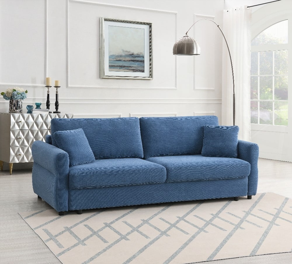 Modern Beige Fabric Pull-out Sleeper Sofa for Living Room (80"W x 60"D ...