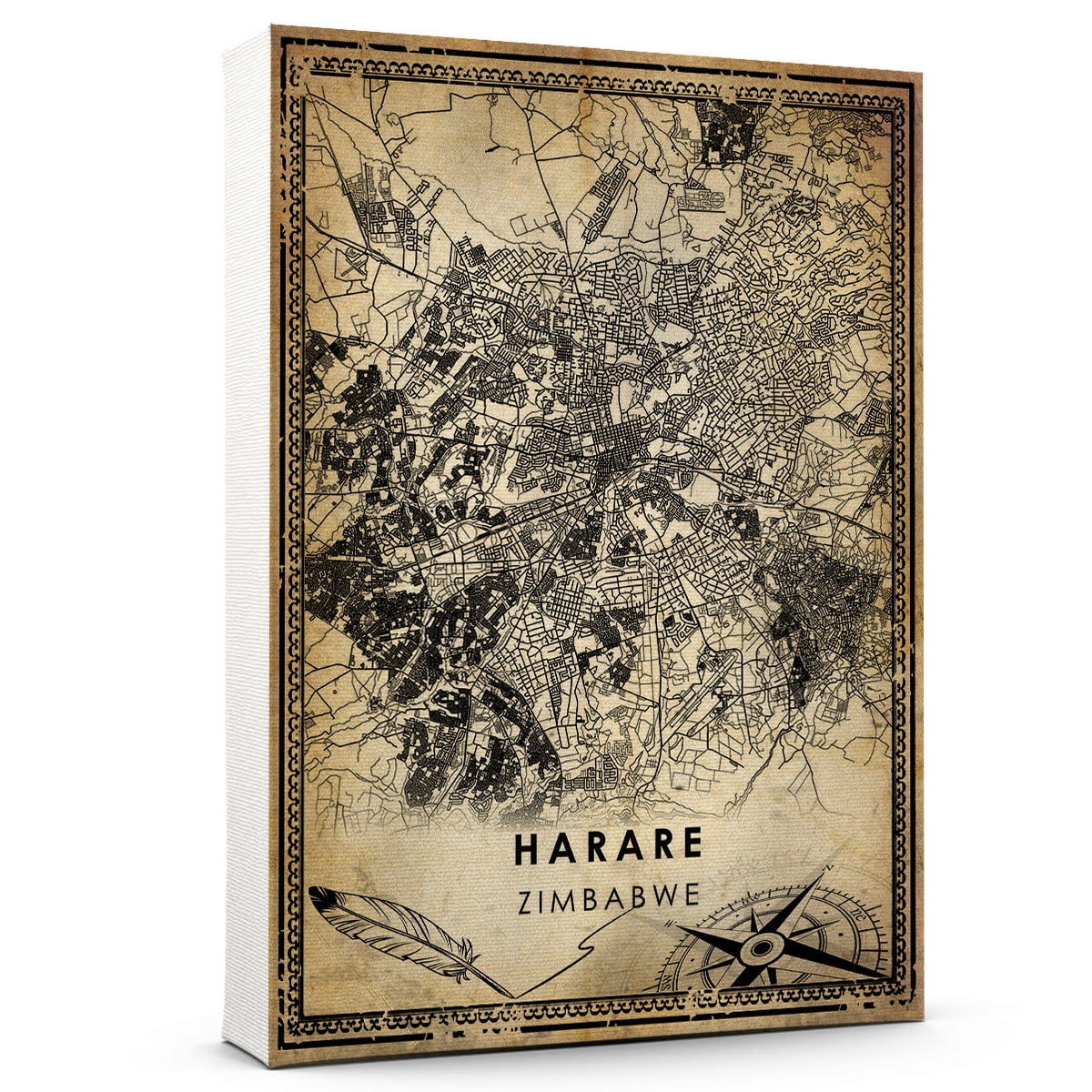 Harare Vintage Map Prints Canvas, Zimbabwe Map Art Canvas, Canvas ...