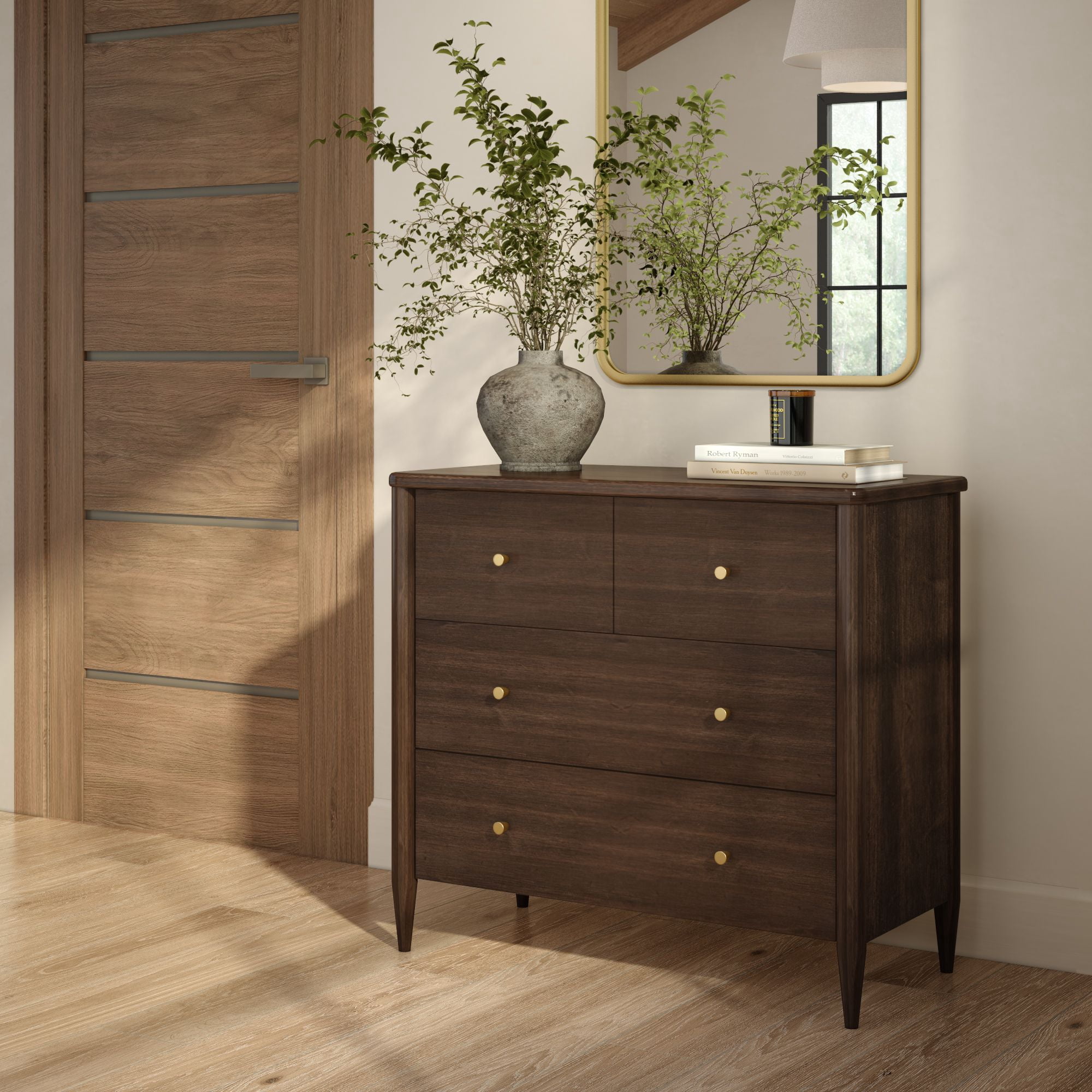 Harbor 3 Drawer with Divded Top Drawer Dresser, Walnut - Walmart ...