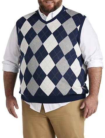 Harbor Bay by DXL Men's Big and Tall Argyle Vest Navy Multi 2XLT ...