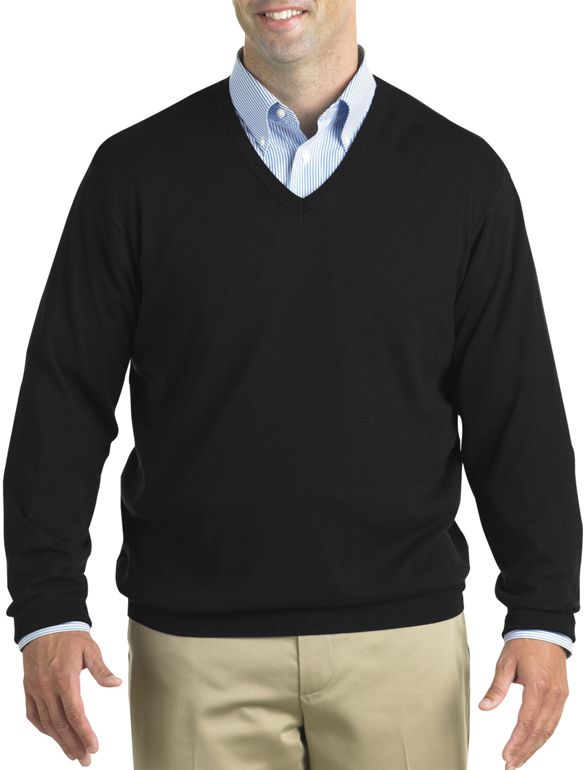 Harbor Bay by DXL Big and Tall Men's V-Neck Pullover, Black, 4XL ...
