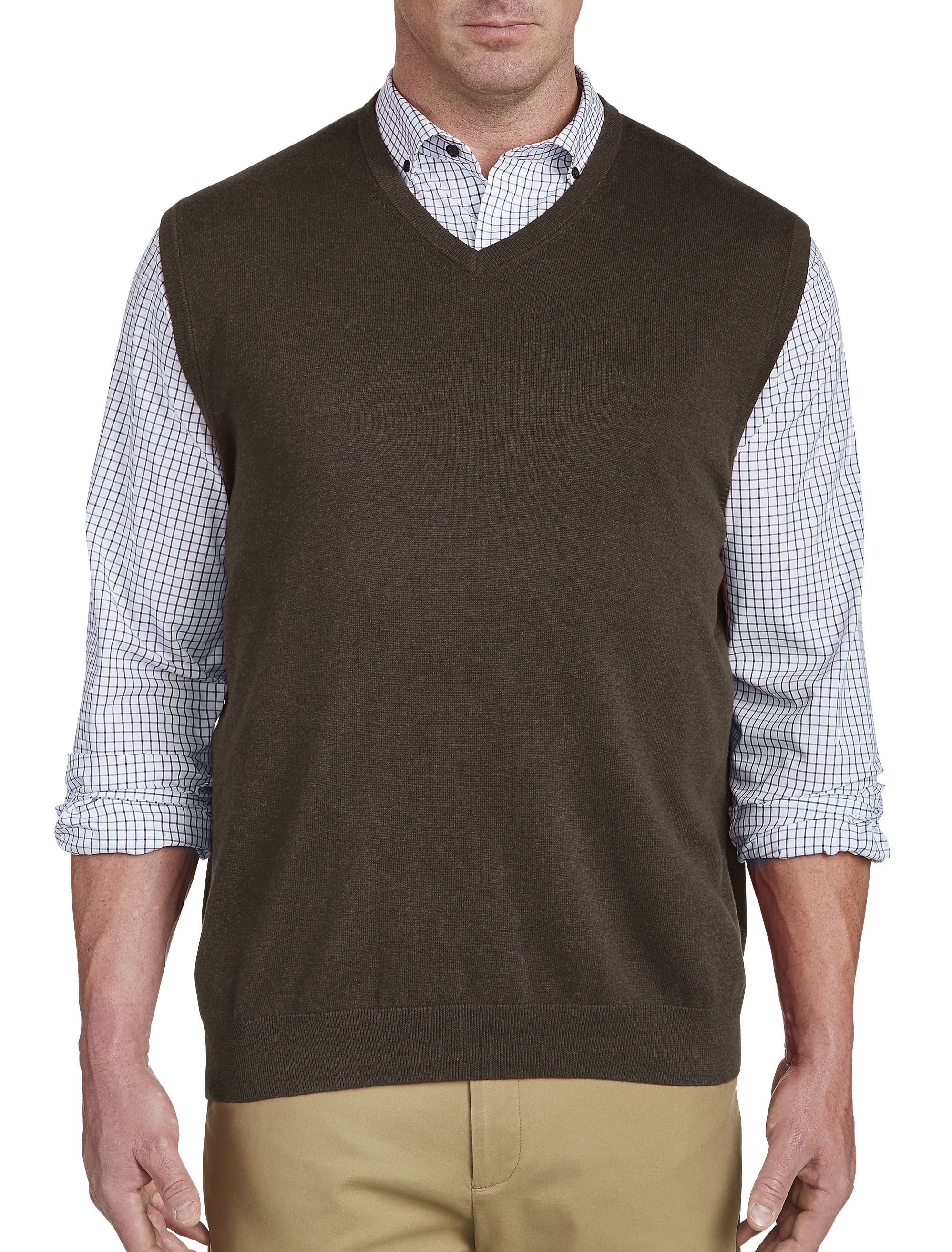 Harbor Bay by DXL Big and Tall Men's V-Neck Sweater Vest, Black Coffee ...