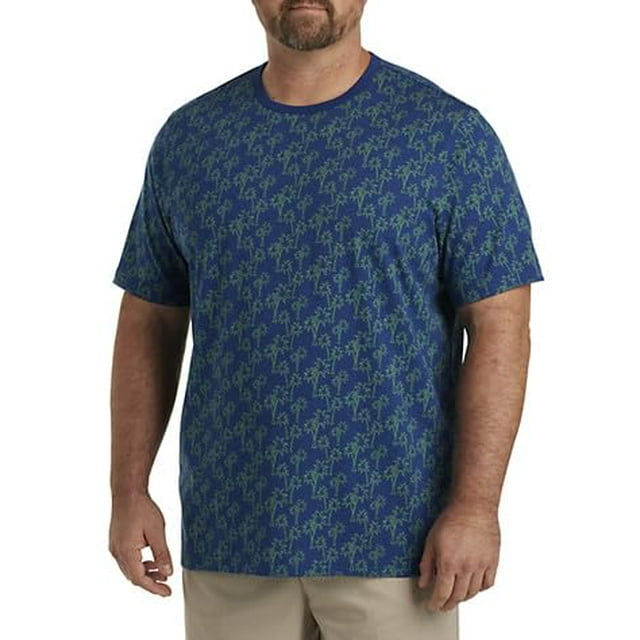 Harbor Bay by DXL Men's Big and Tall Moisture-Wicking Palm Print T-Shirt Navy Green 5XLT ...