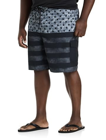 Harbor Bay by DXL Men's Big and Tall Patriotic Cargo Swim Trunks Black ...