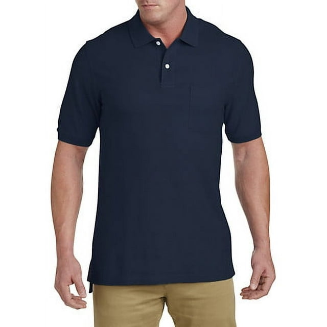 Harbor Bay by DXL Men's Big and Tall Pocket Piqué Polo Shirt Navy 2XLT ...