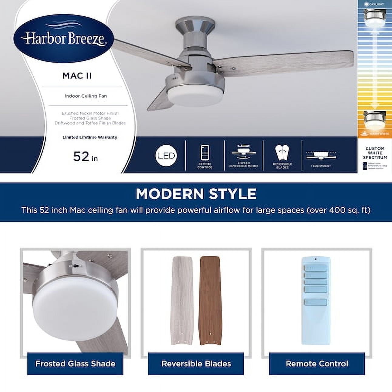 Harbor Breeze Mac II 52-in Brushed Nickel Color-changing Indoor Flush ...