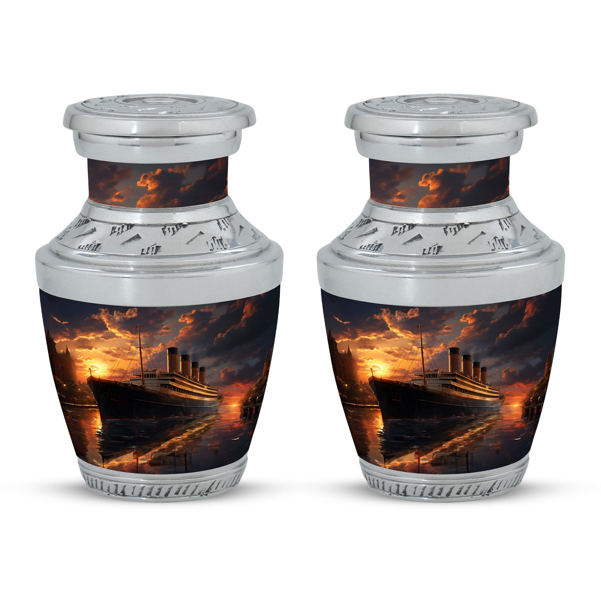 Harbor Sunset with Ocean Liner Whispering Pine Mini Urn for Human Ashes ...
