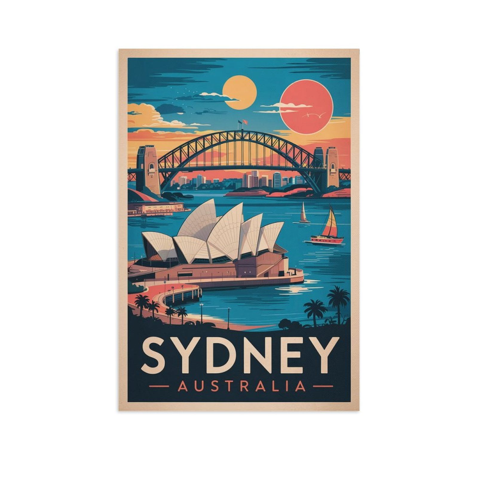 Harbour Bridge Classic Poster Retro Sydney Cityscape with Sunset ...