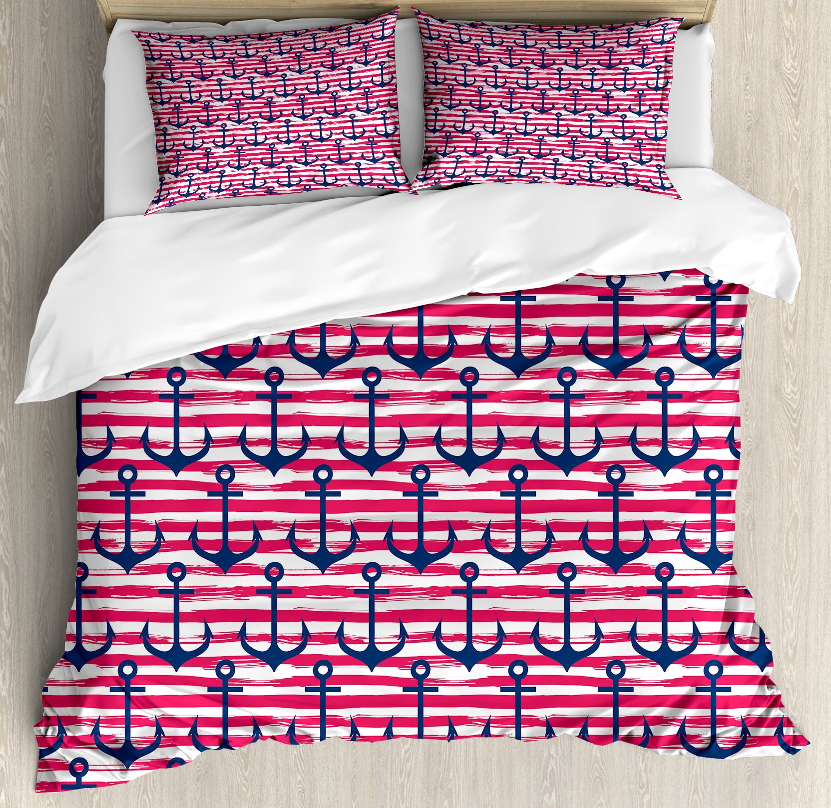 Harbour Stripe Duvet Cover Set, Blue Anchors on Horizontal Paintbrush ...