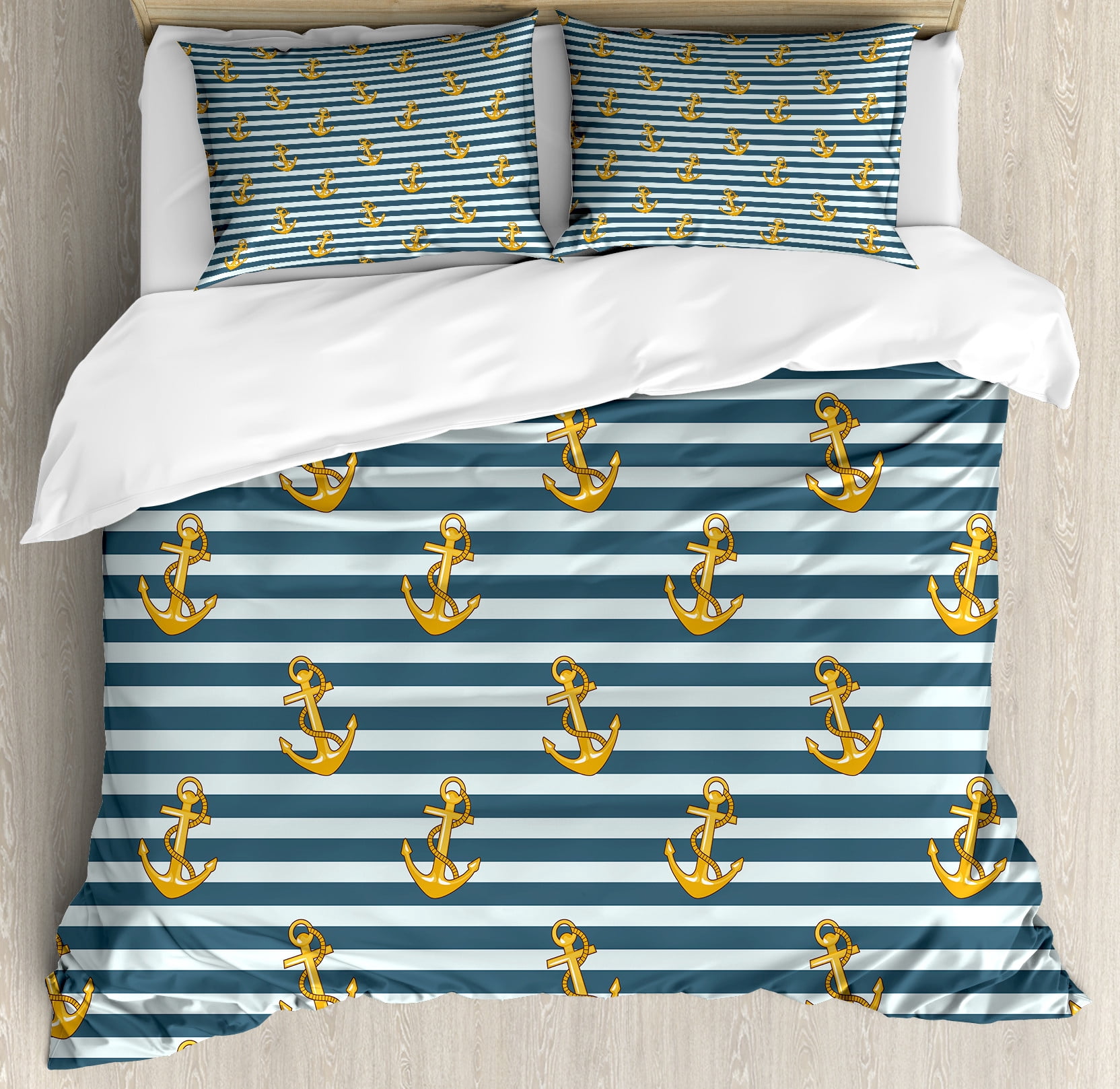 Harbour Stripe Duvet Cover Set, Old Style Nautical Fashion Anchors ...